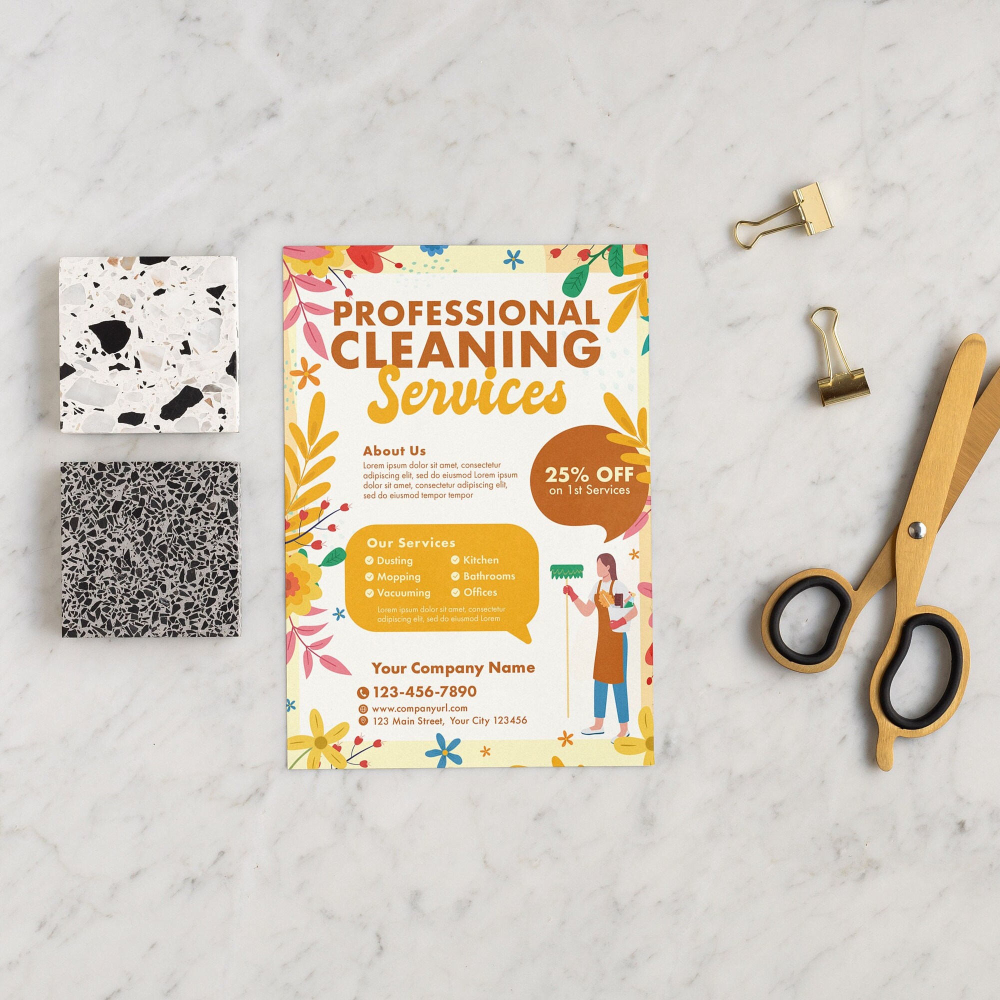 Cleaning Service Flyer Business Card Template Editable Printable Adobe ...