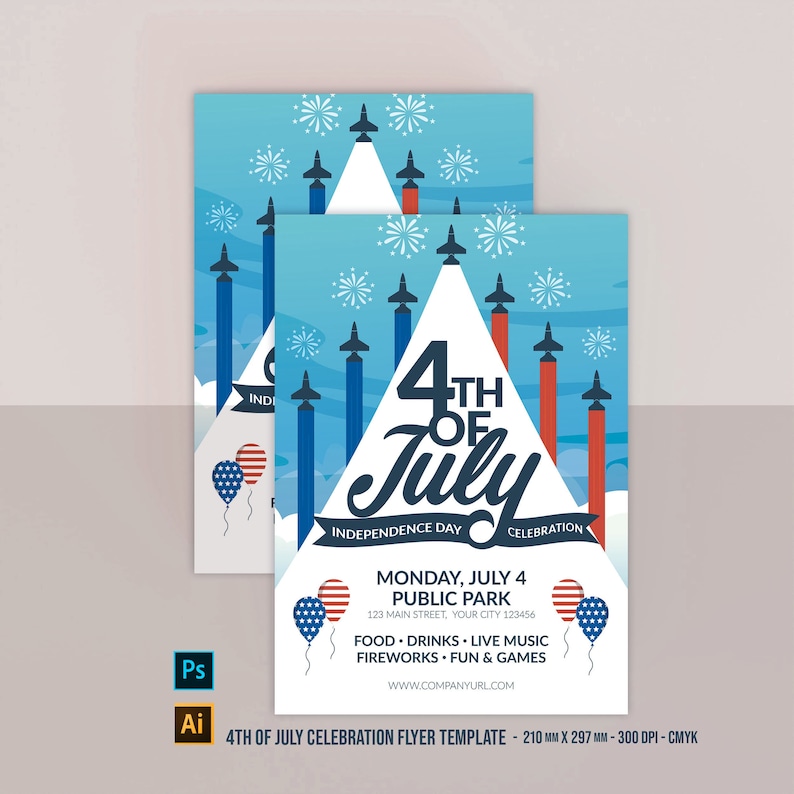 4th of July Celebration Printable Flyer | Template | AI & PSD | A4 ...