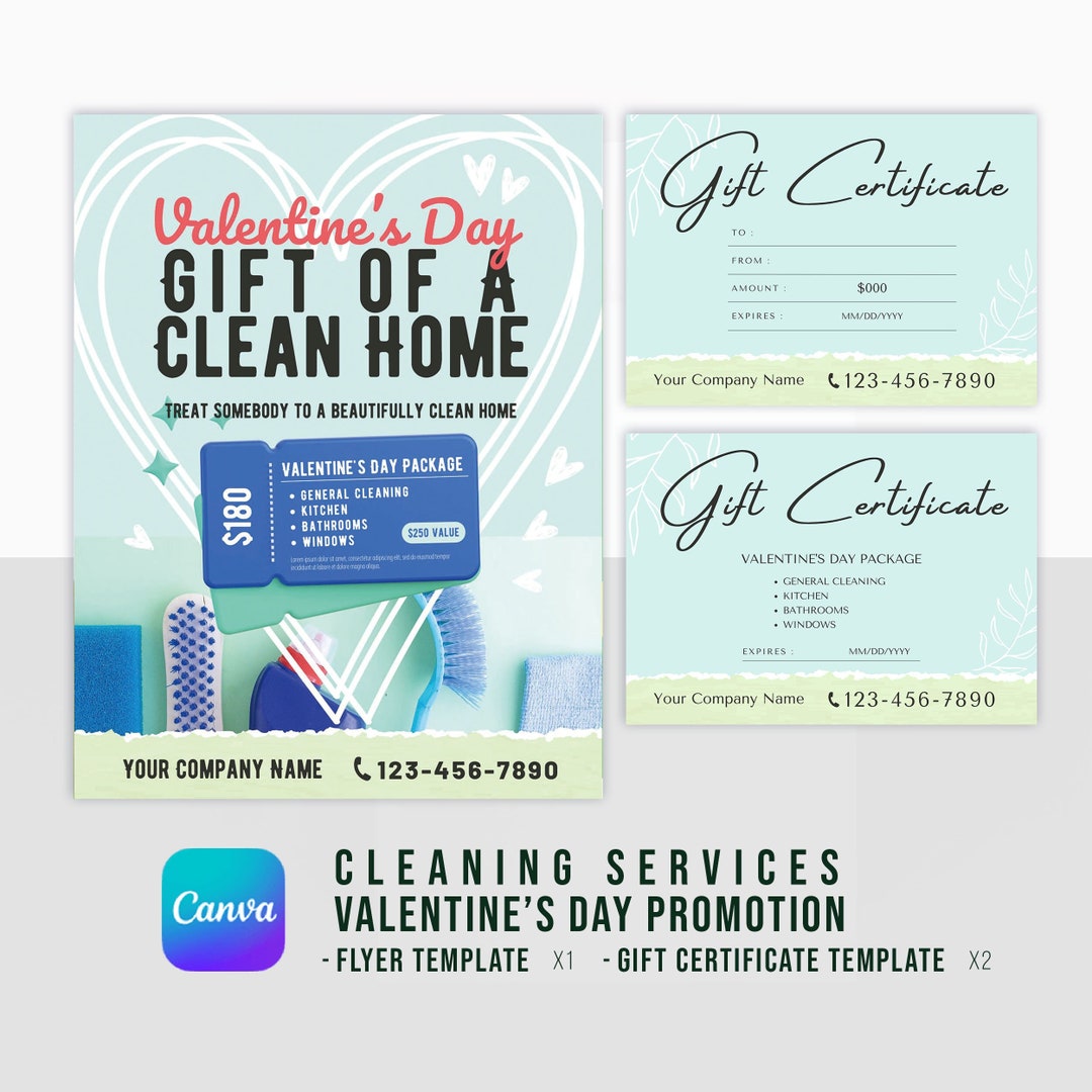 Valentine's Day Cleaning Services Flyer + Gift Certificate Template ...