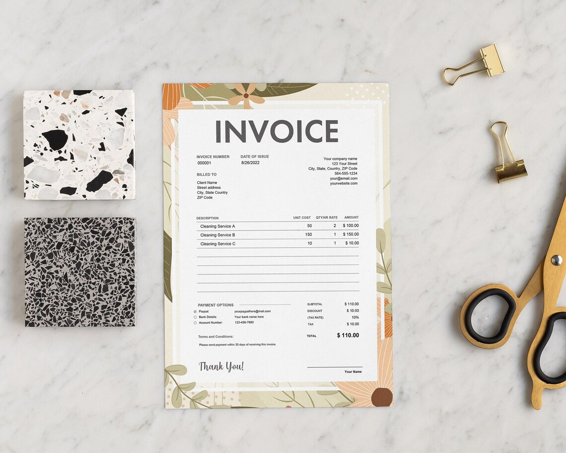 Cleaning Services Invoice Template Fillable PDF & Canva US - Etsy