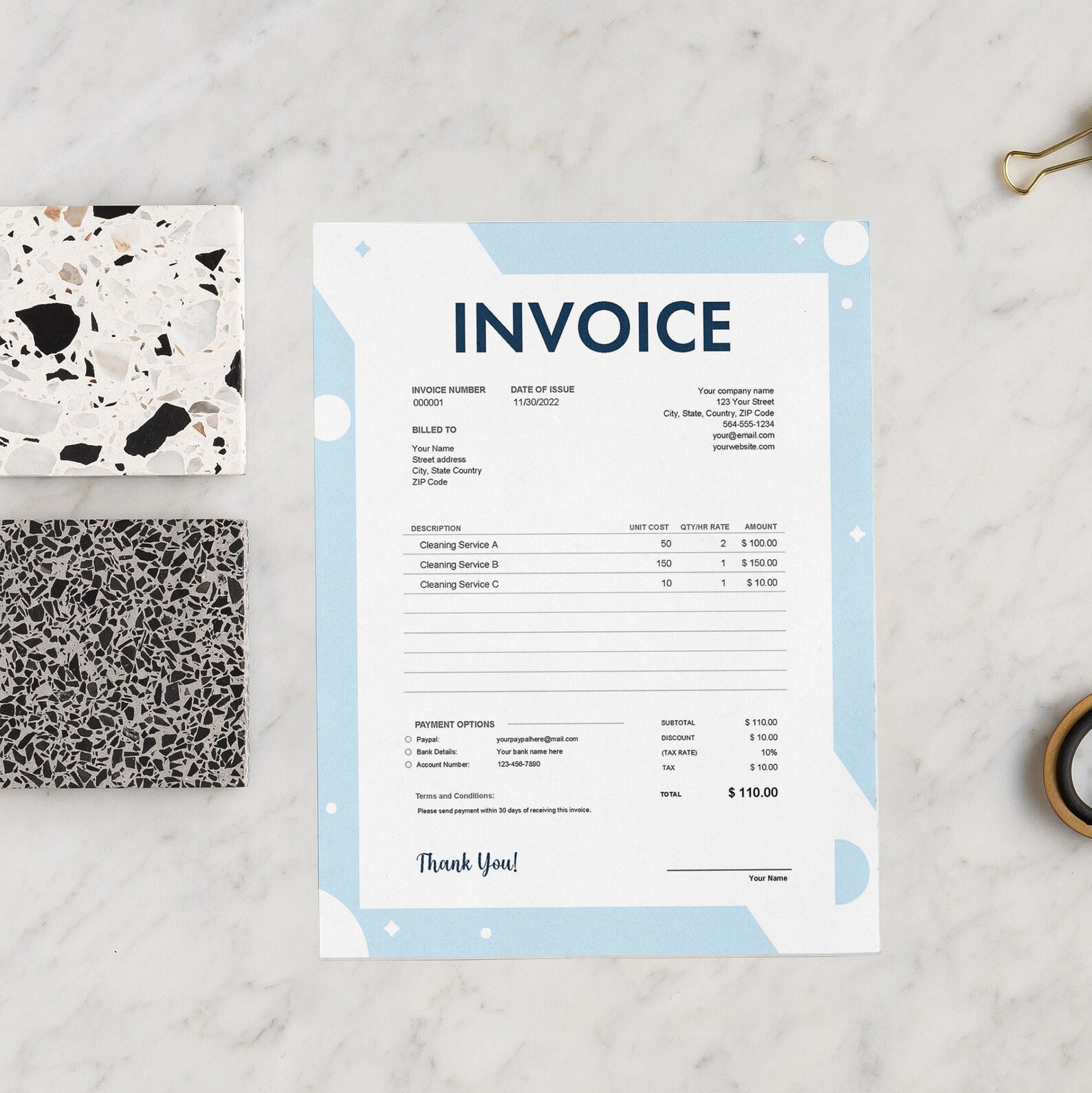 Cleaning Services Invoice Template Fillable PDF & Canva US Letter Size ...