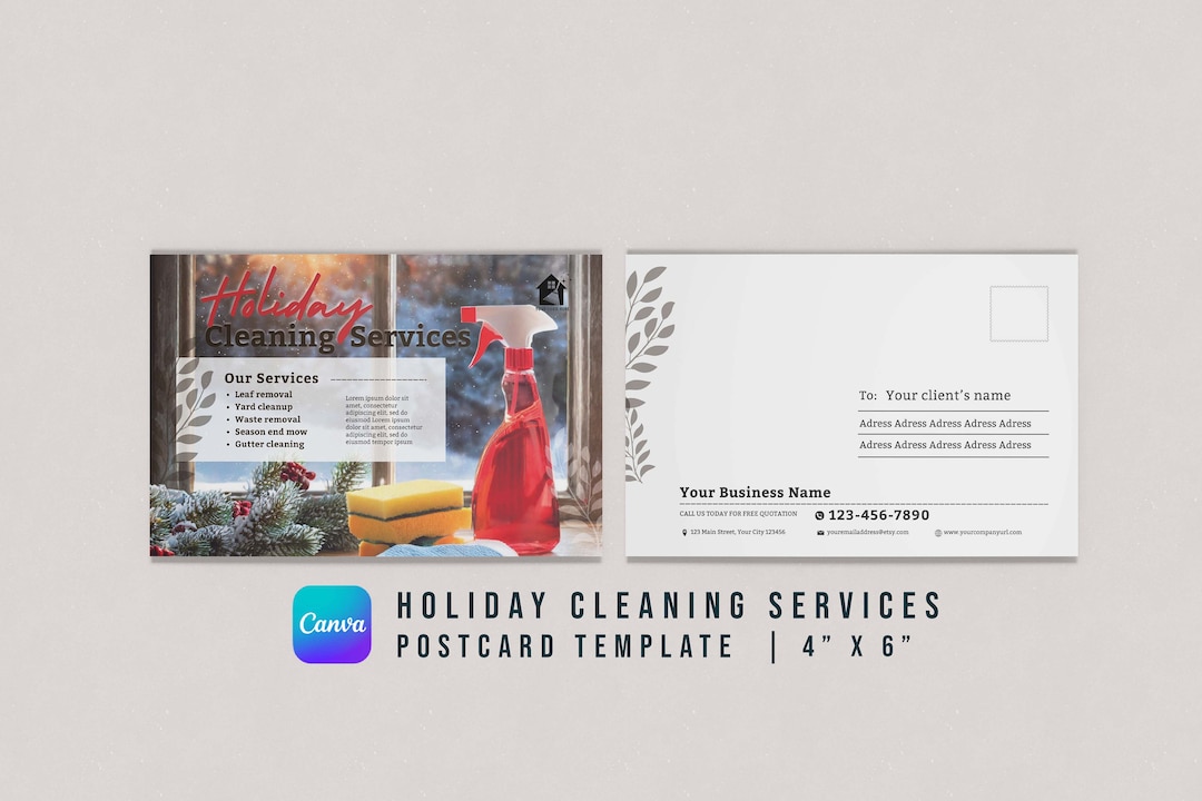 Holiday Cleaning Services Postcard Template | Canva | 4" X 6" | Instant ...