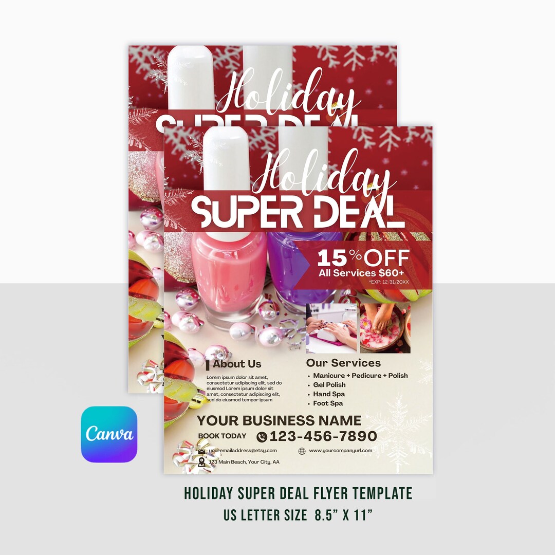 Holiday Super Deal Flyer Template | Canva | 8.5 X 11 Inch | Nail Salon ...