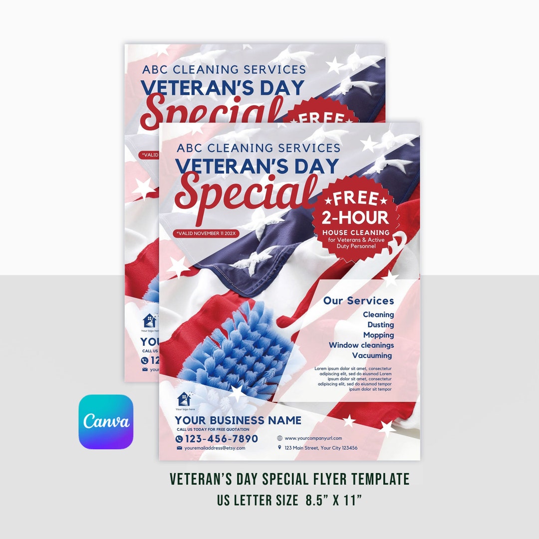 Veteran's Day Special Flyer Template | Canva | 8.5 X 11 Inch | Clean ...