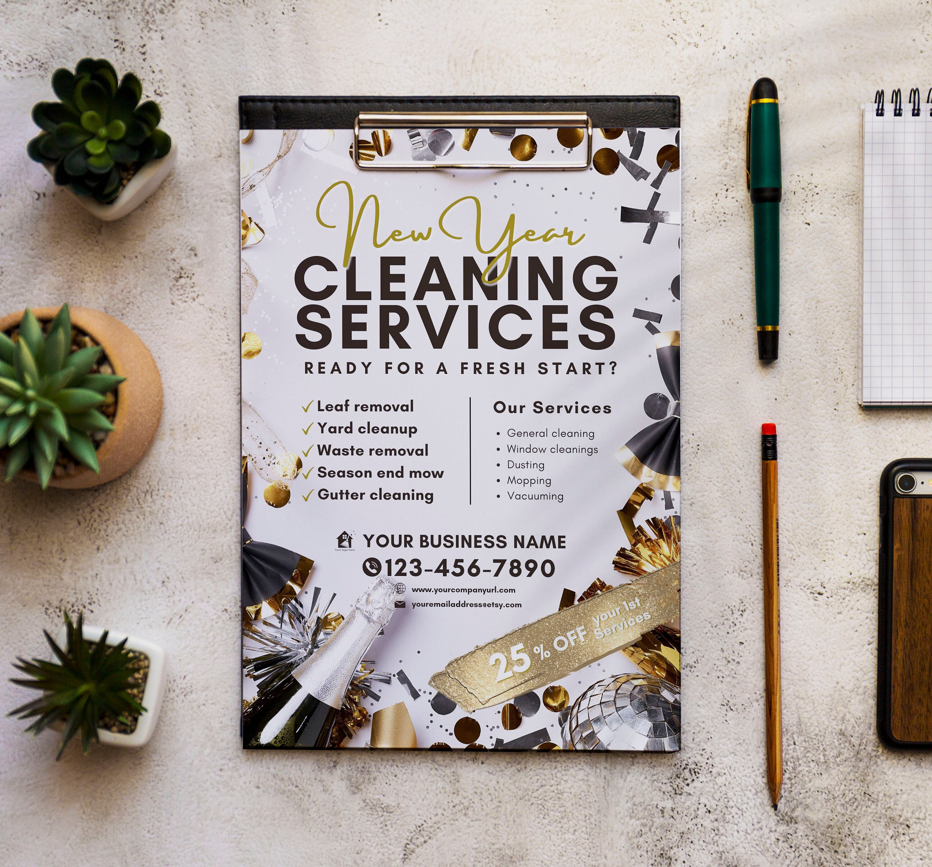 New Year Cleaning Services Flyer Template | Canva | US Letter & A4 Size ...