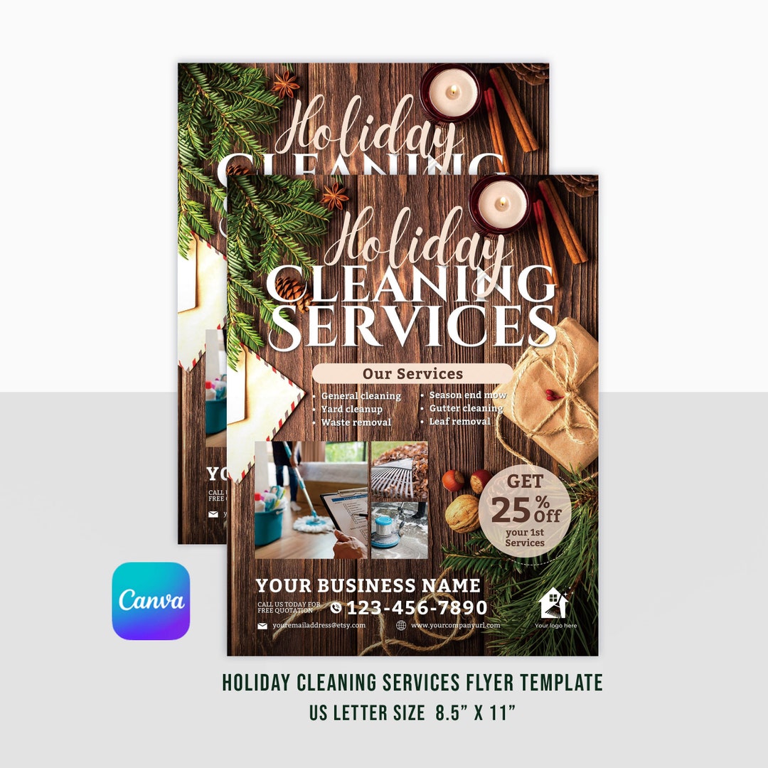 Holiday Cleaning Services Flyer Template Canva 8.5 X 11 Inch Clean ...
