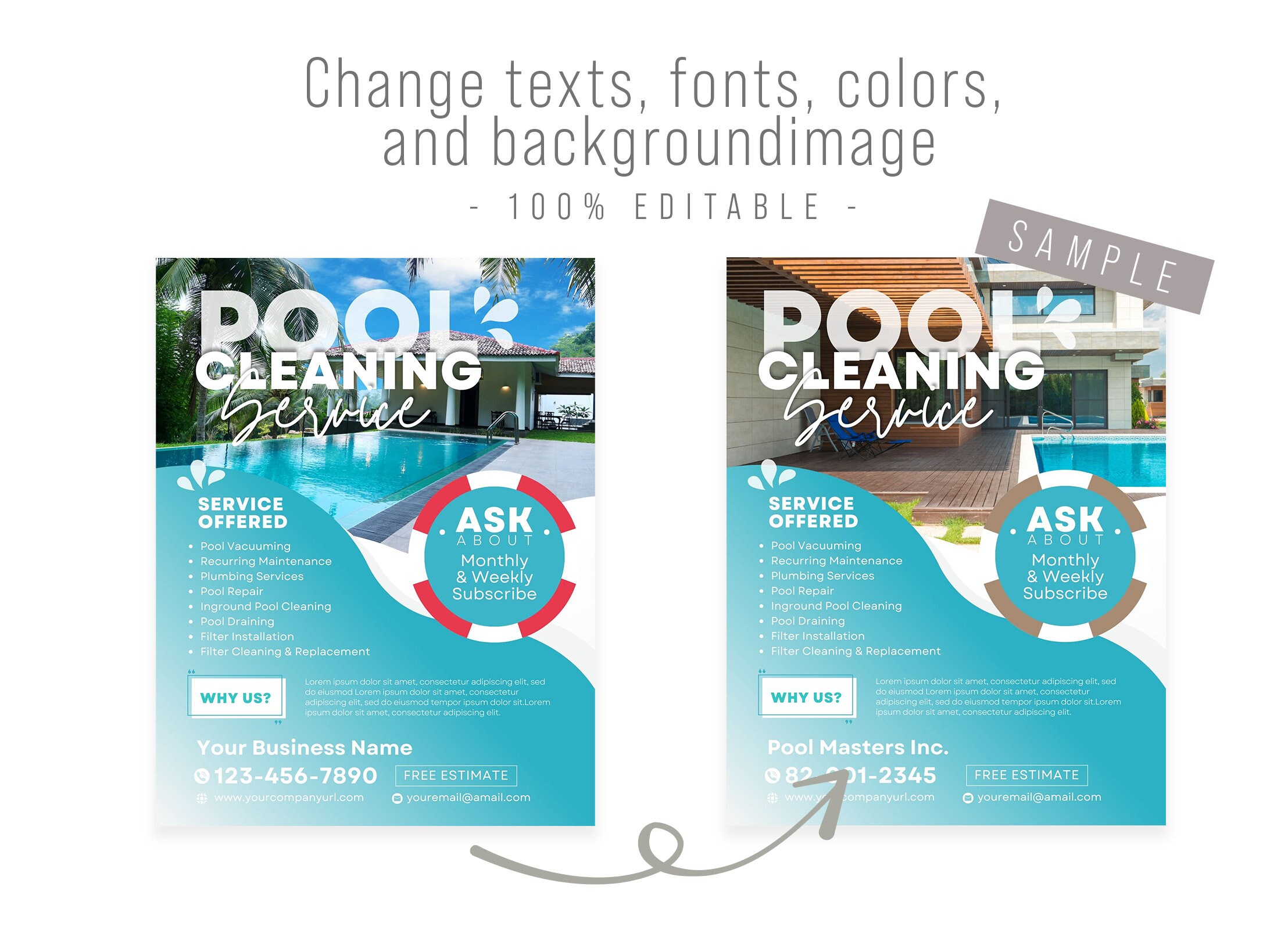 Swimming Pool Cleaning Service Flyer Template Canva Letter Size 8.5 X ...