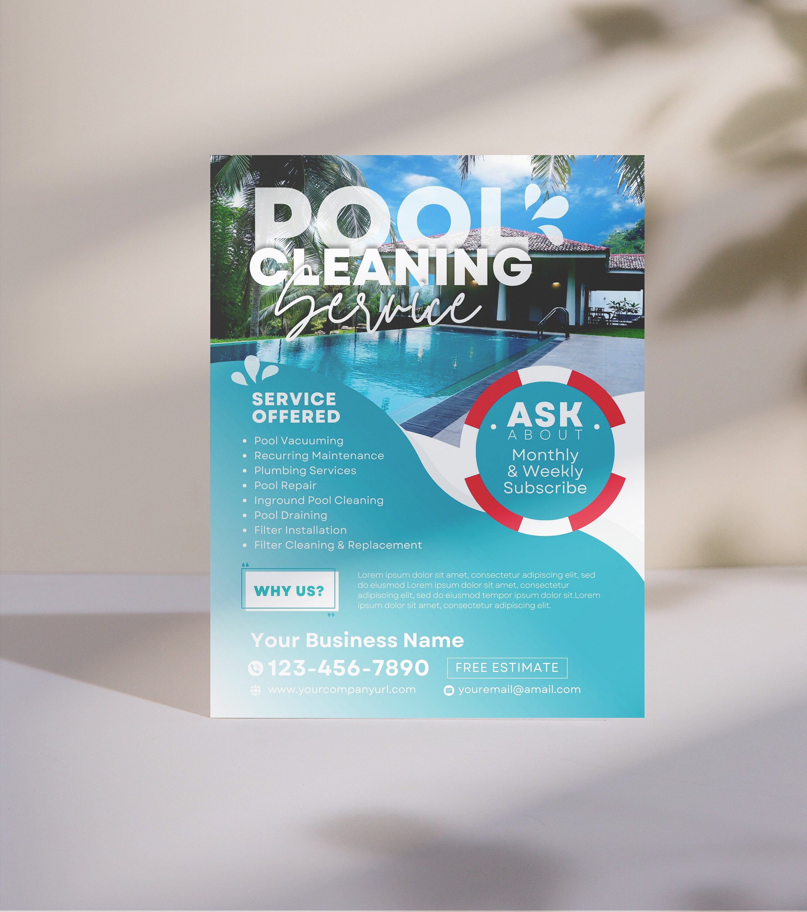 Swimming Pool Cleaning Service Flyer Template | Canva | Letter Size 8.5 ...