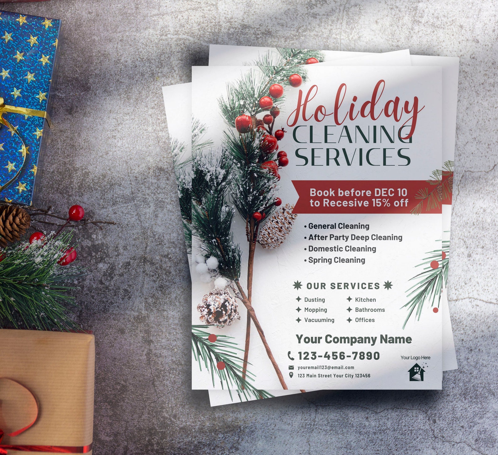 Holiday Cleaning Services Flyer Template | Canva | 8.5 X 11 Inch ...