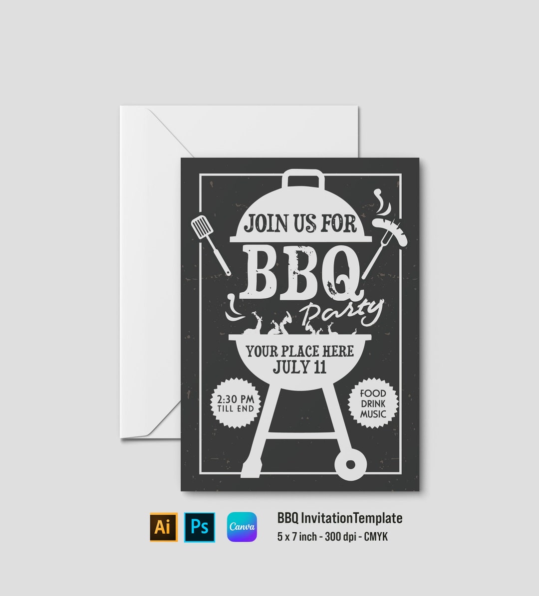 BBQ Invitation Card Template | 5”x7” | Printable | Adobe AI, PSD ...