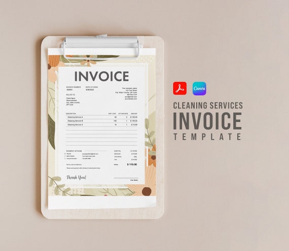 Cleaning Services Invoice Template Fillable PDF & Canva US - Etsy