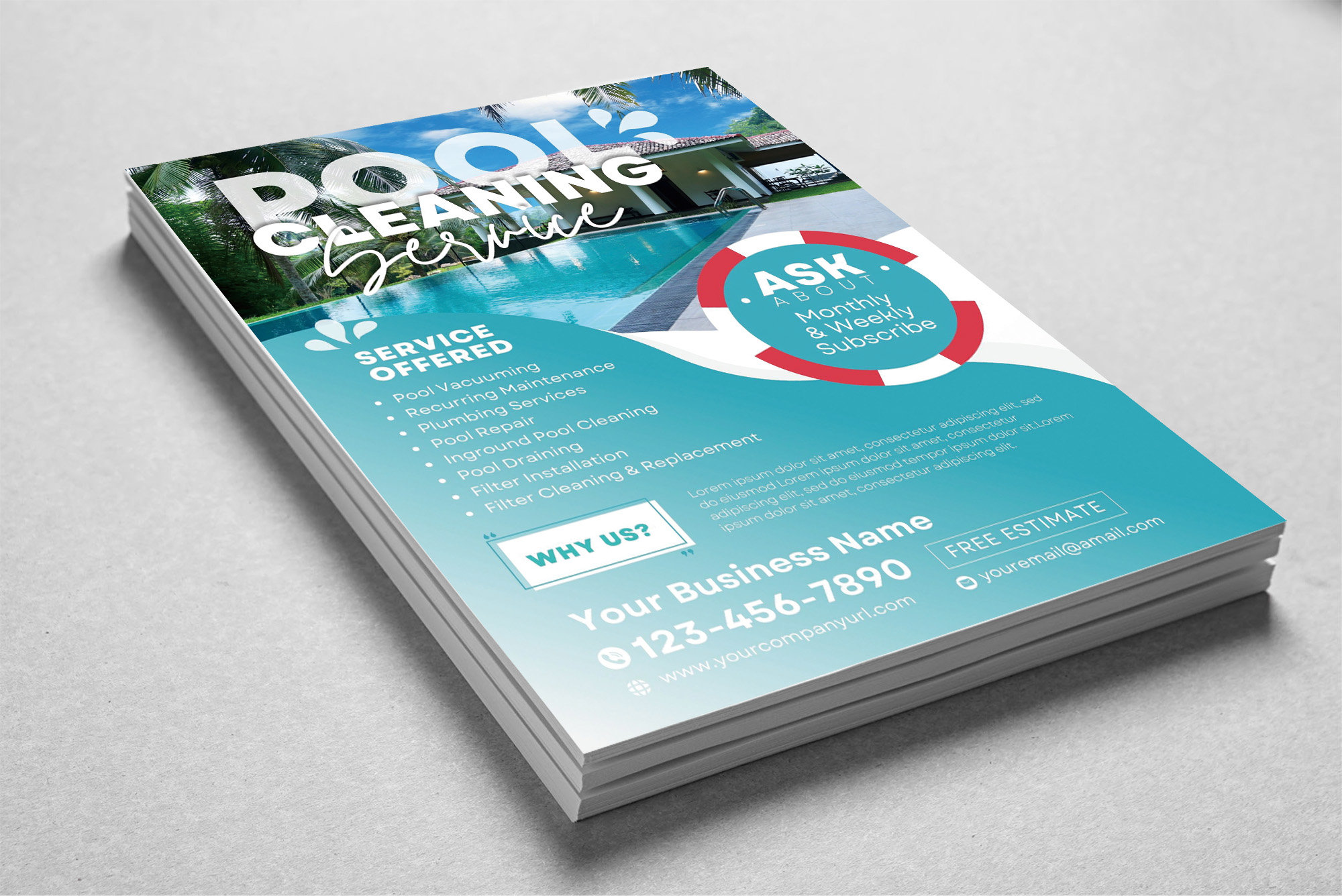 Swimming Pool Cleaning Service Flyer Template | Canva | Letter Size 8.5 ...