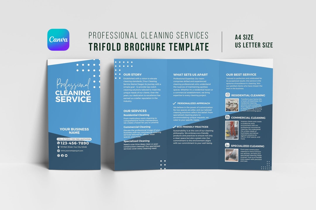 Trifold Brochure Template | Professional Cleaning Services | Canva | A4 ...