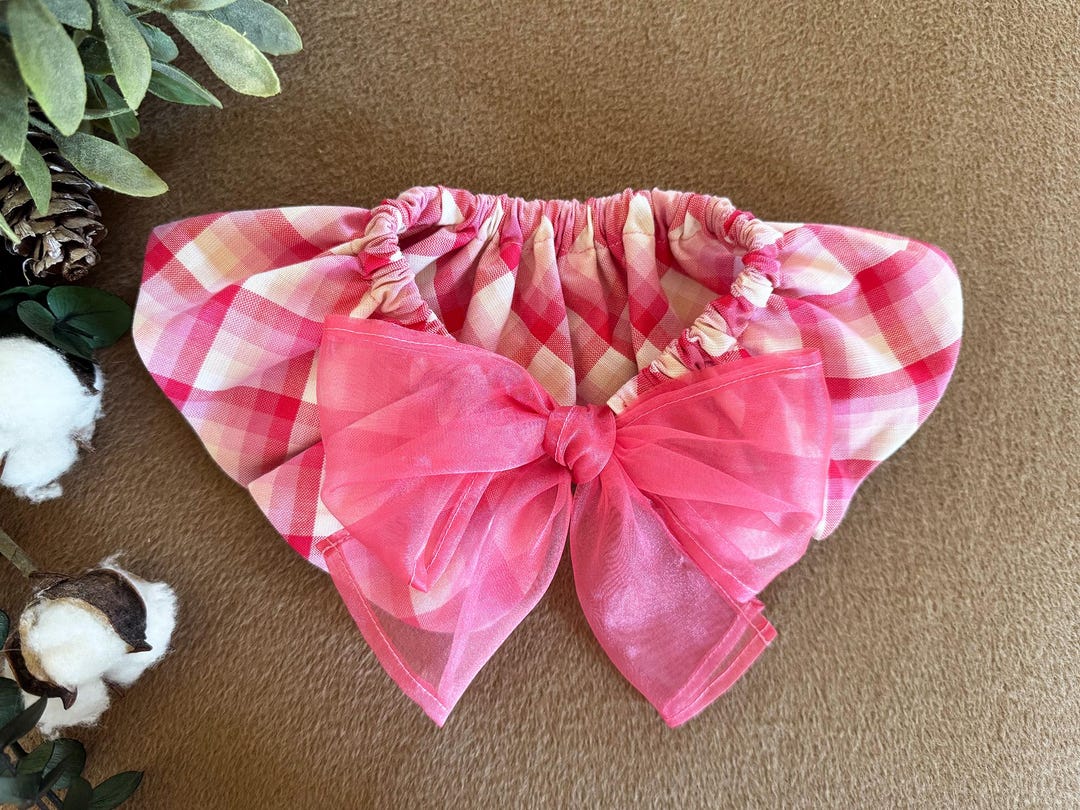 Valentine's Day Dog Bandana: Pink Plaid With Bow, Pink, Yellow ...