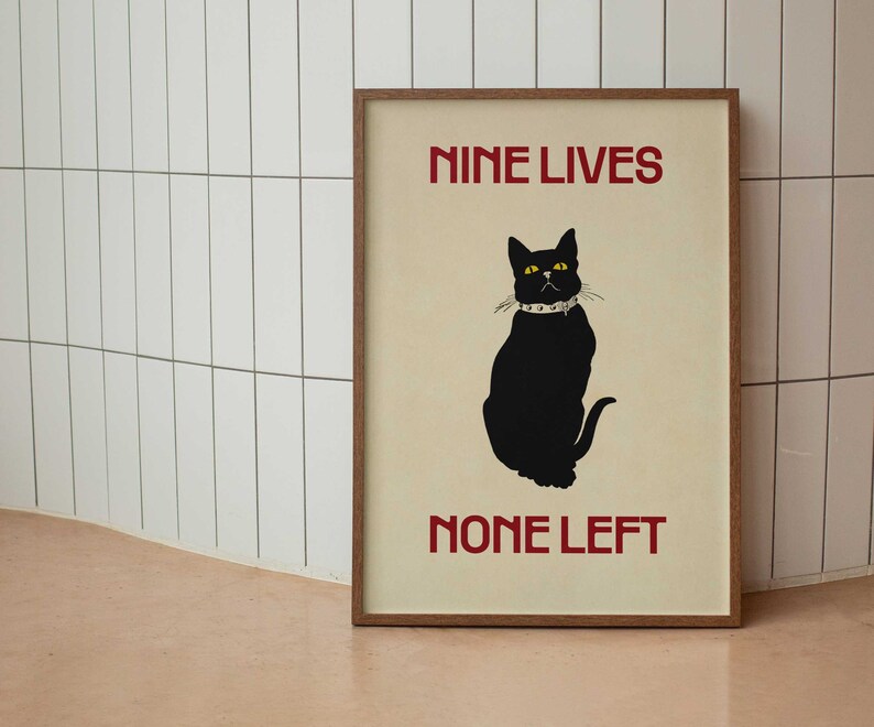 Black Cat Poster Nine Lives Cat Cat Wall Art Cat Art - Etsy