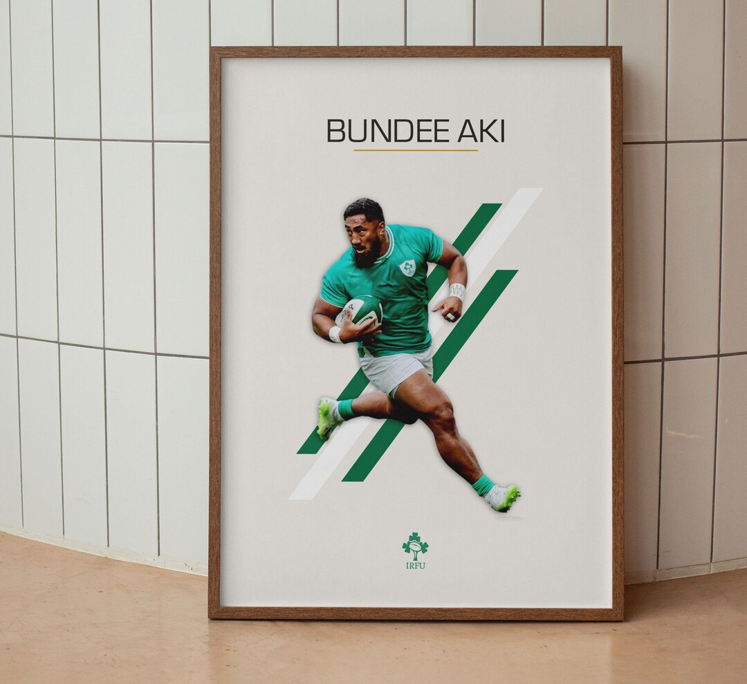 Bundee Aki Poster | the Wolfhounds Rugby Print | Ireland Rugby Poster ...