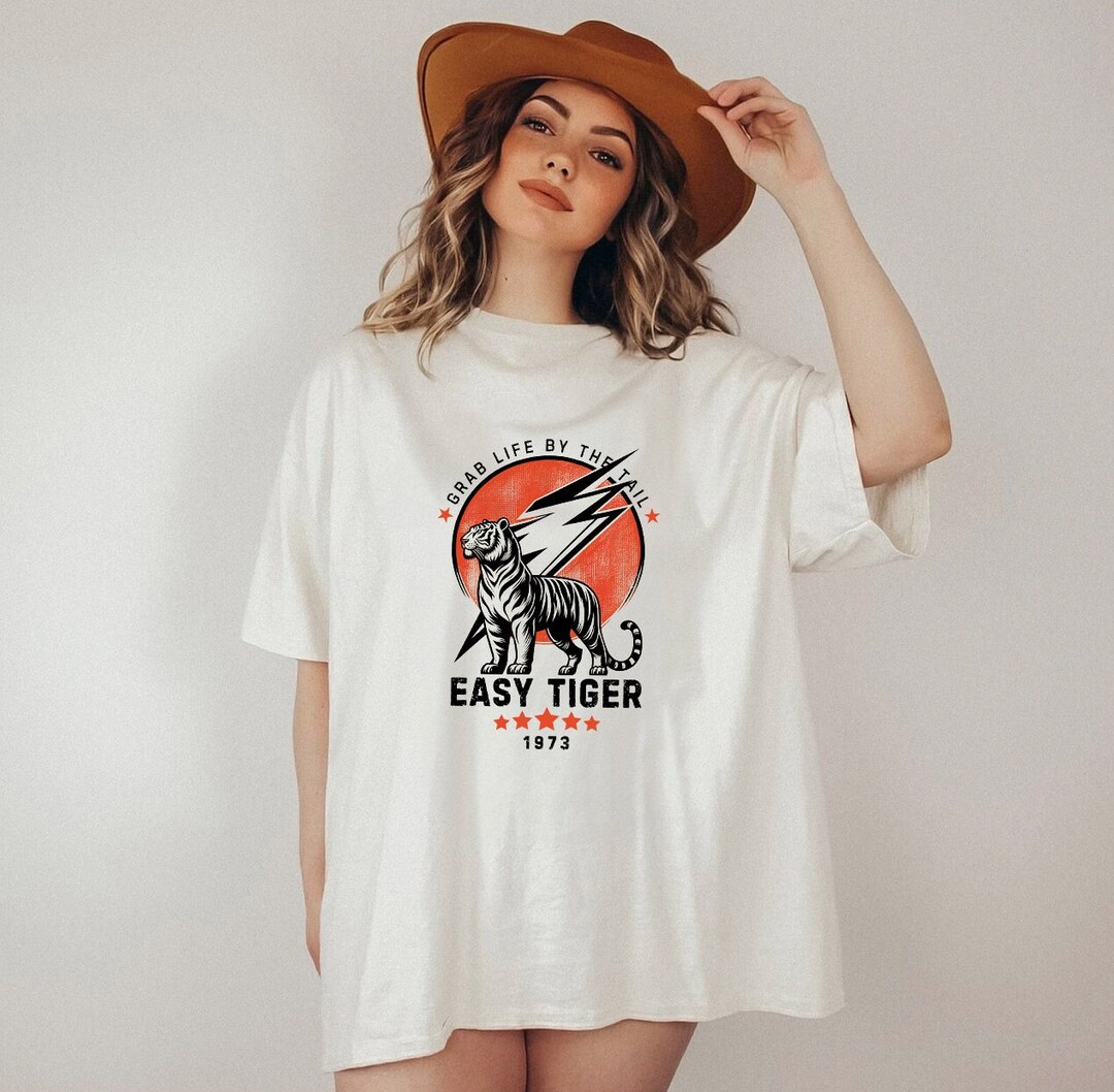 Easy Tiger Retro Graphic Tee Boho Vintage T-shirt, Tiger Shirt, Retro T ...