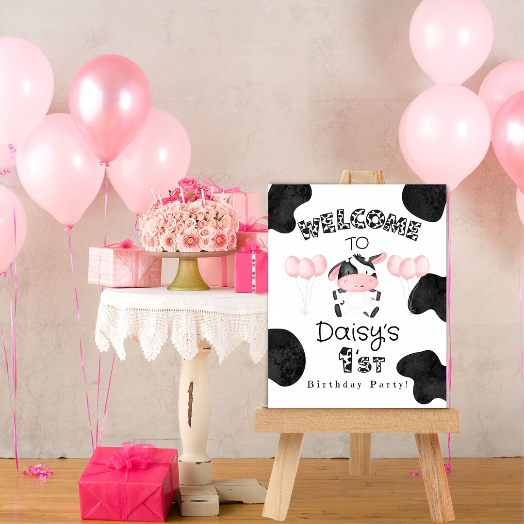 Digital, Welcome Sign, Holy Cow I'm One, Cow Girl Birthday Welcome ...