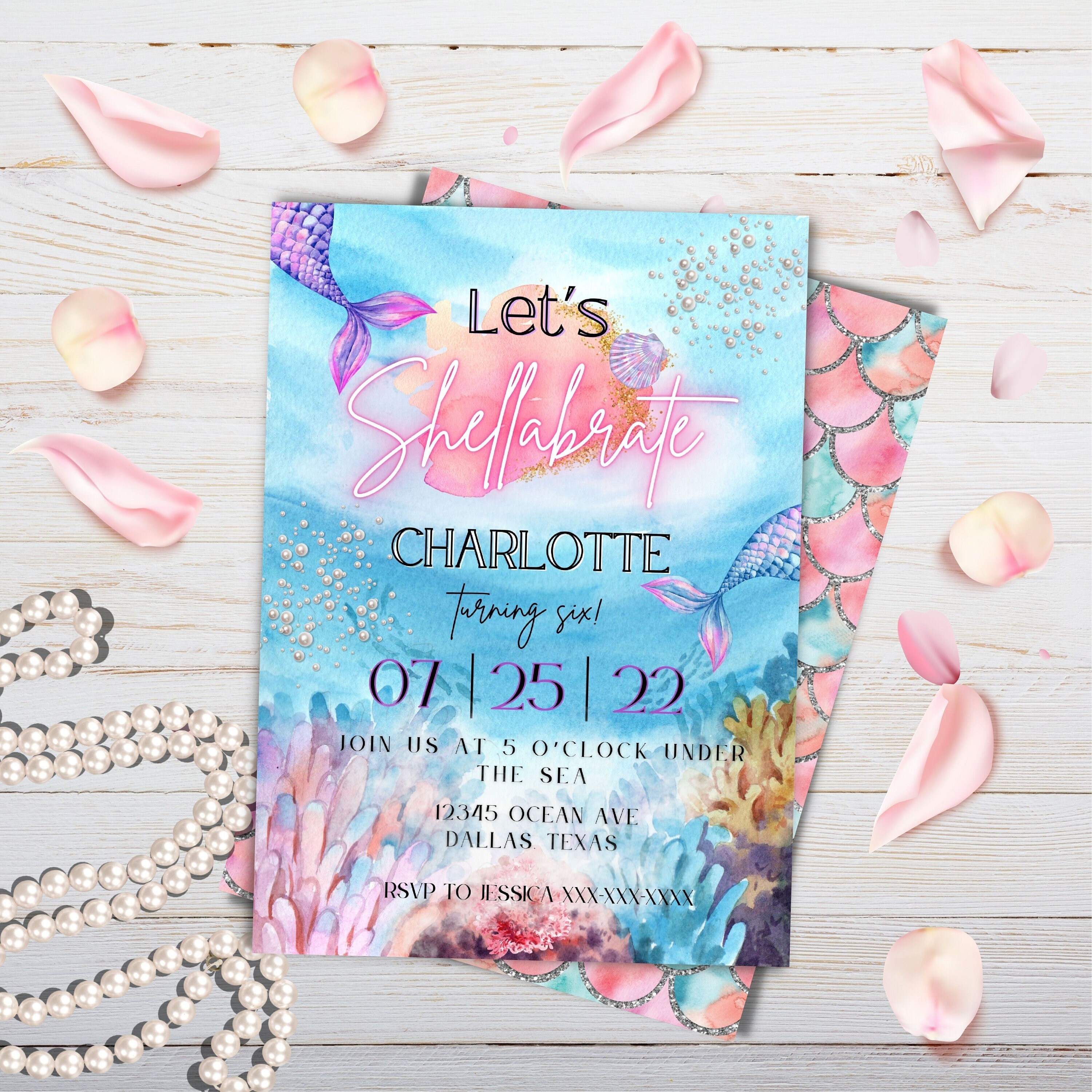 Digital, Mermaid Party, Mermaid Birthday Invitation, Under the Sea ...