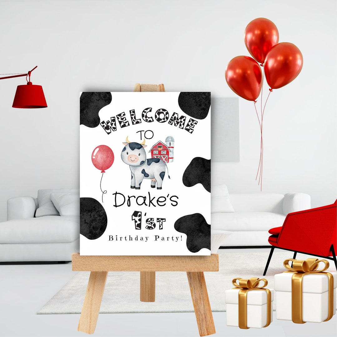 Digital, Welcome Sign, Holy Cow I'm One, Cow Boy Birthday Welcome, Farm ...