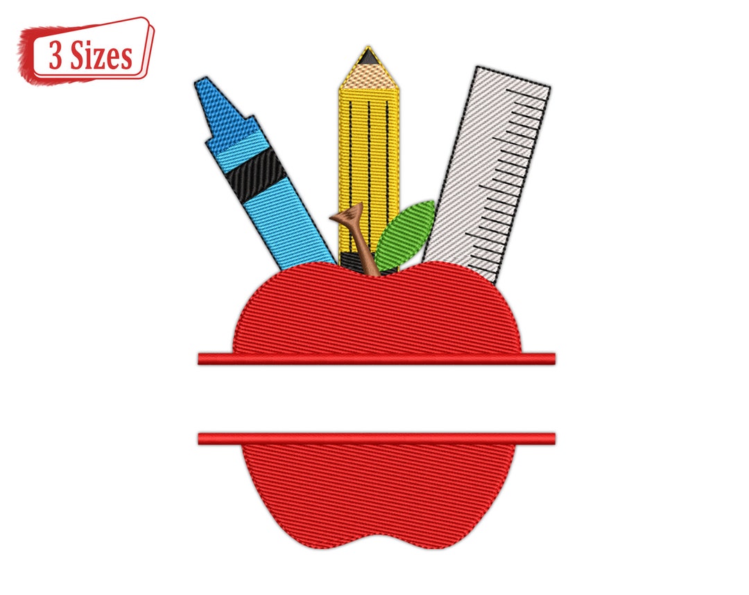 Back to School Crayons With Apple Embroidery Pattern School - Etsy
