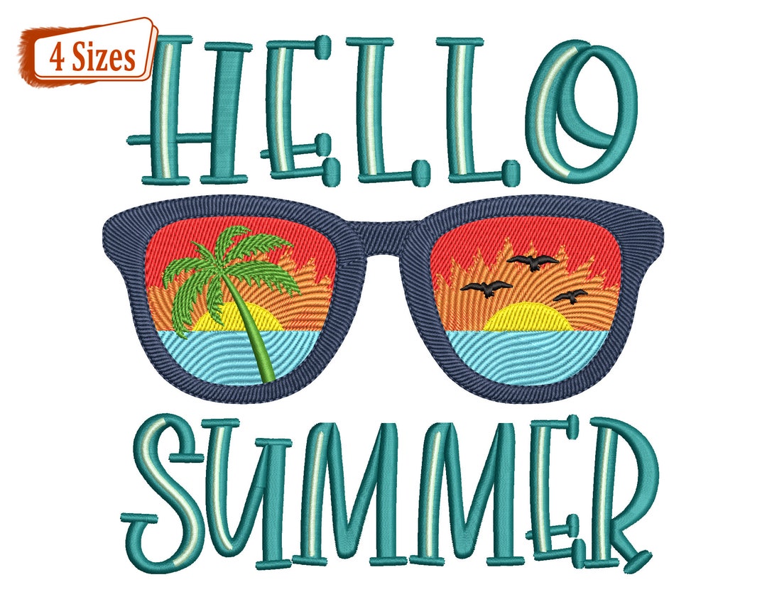 Summer Design, Embroidery File, Summer Sunglasses and Beach - Machine ...