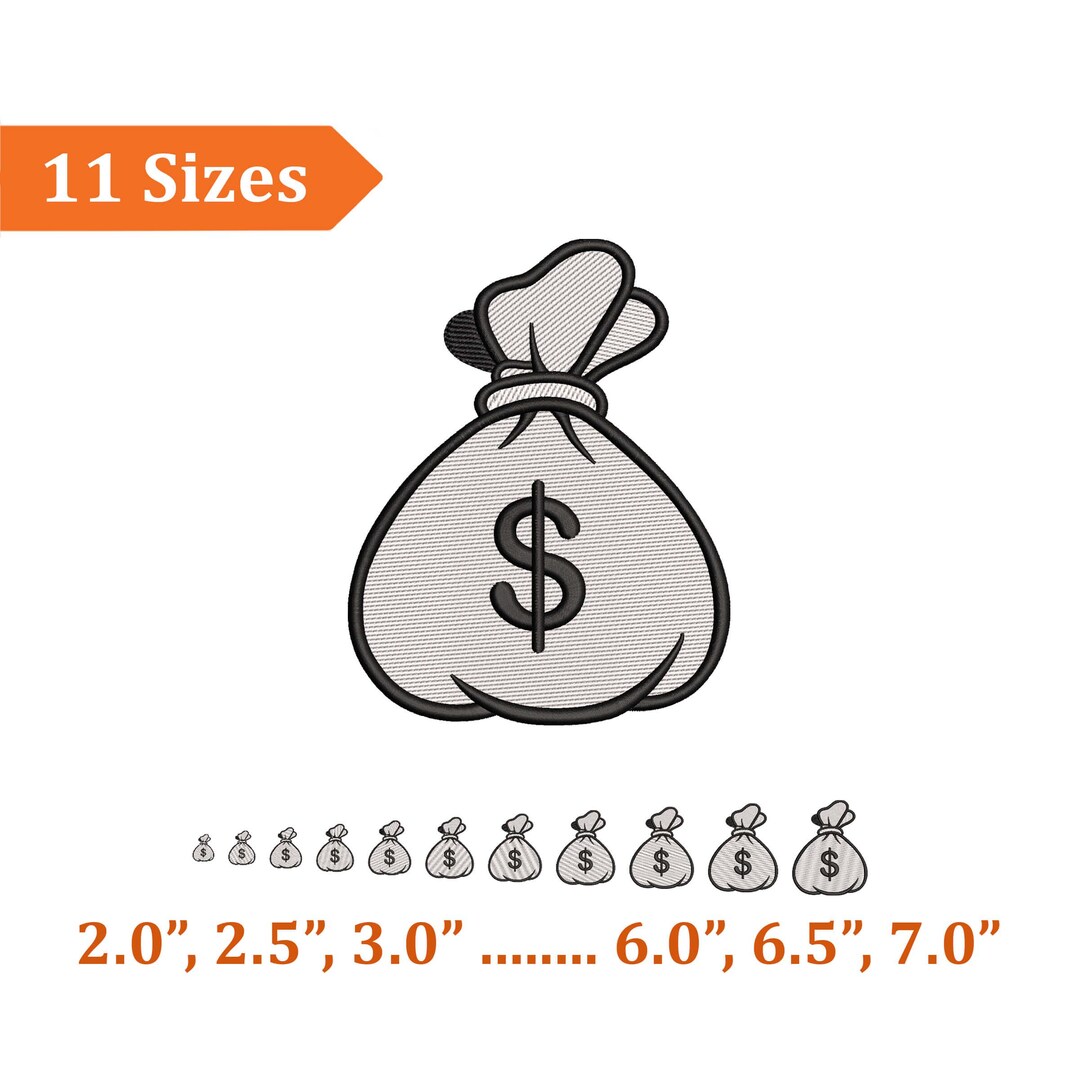 Cash Bag Embroidery Design, Dollar Bag of Money Machine Embroidery ...