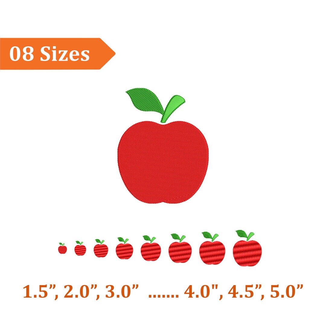 Mini Apple Embroidery Design, Fruit Embroidery Design, Teacher ...