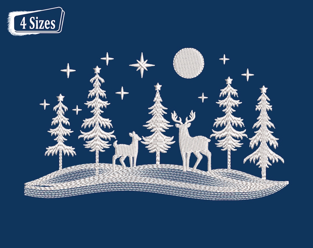 Winter Embroidery Pattern, Winter Landscape Embroidery Designs, Vintage ...