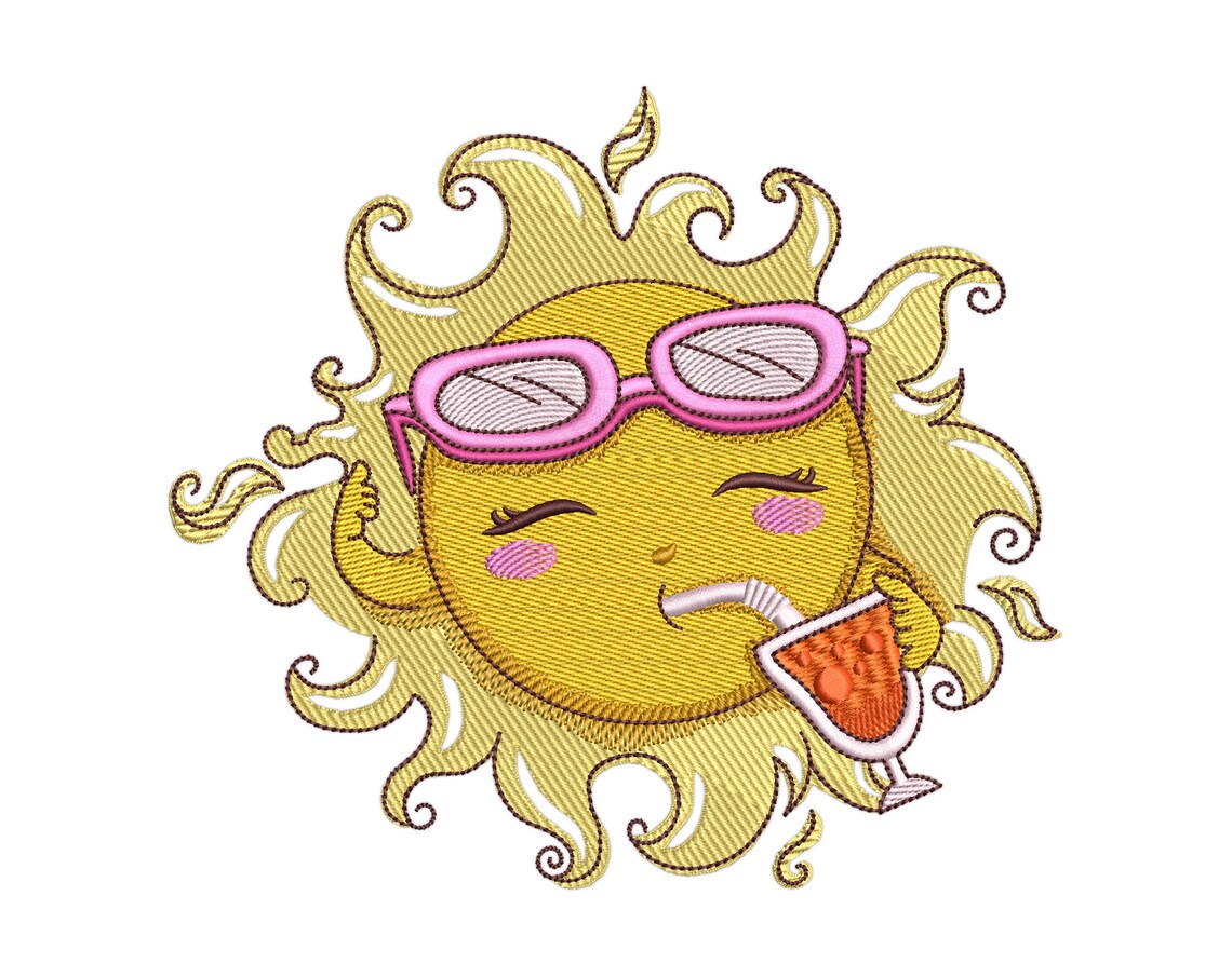 Sun Design Embroidery File Summer Sun Cocktail Beach - Etsy