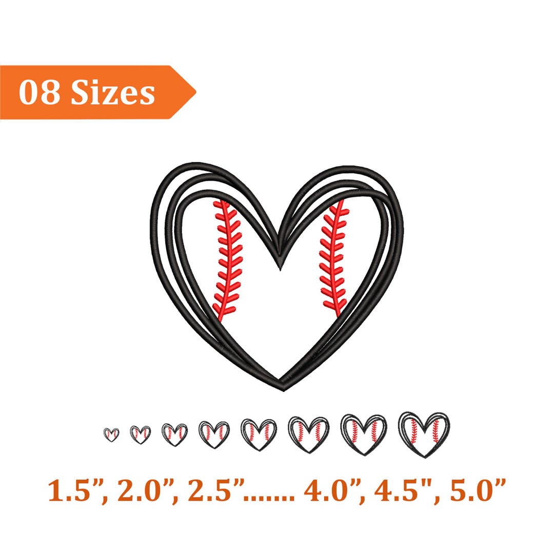 Baseball Heart Embroidery Design, Sport Heart Machine Embroidery Files ...