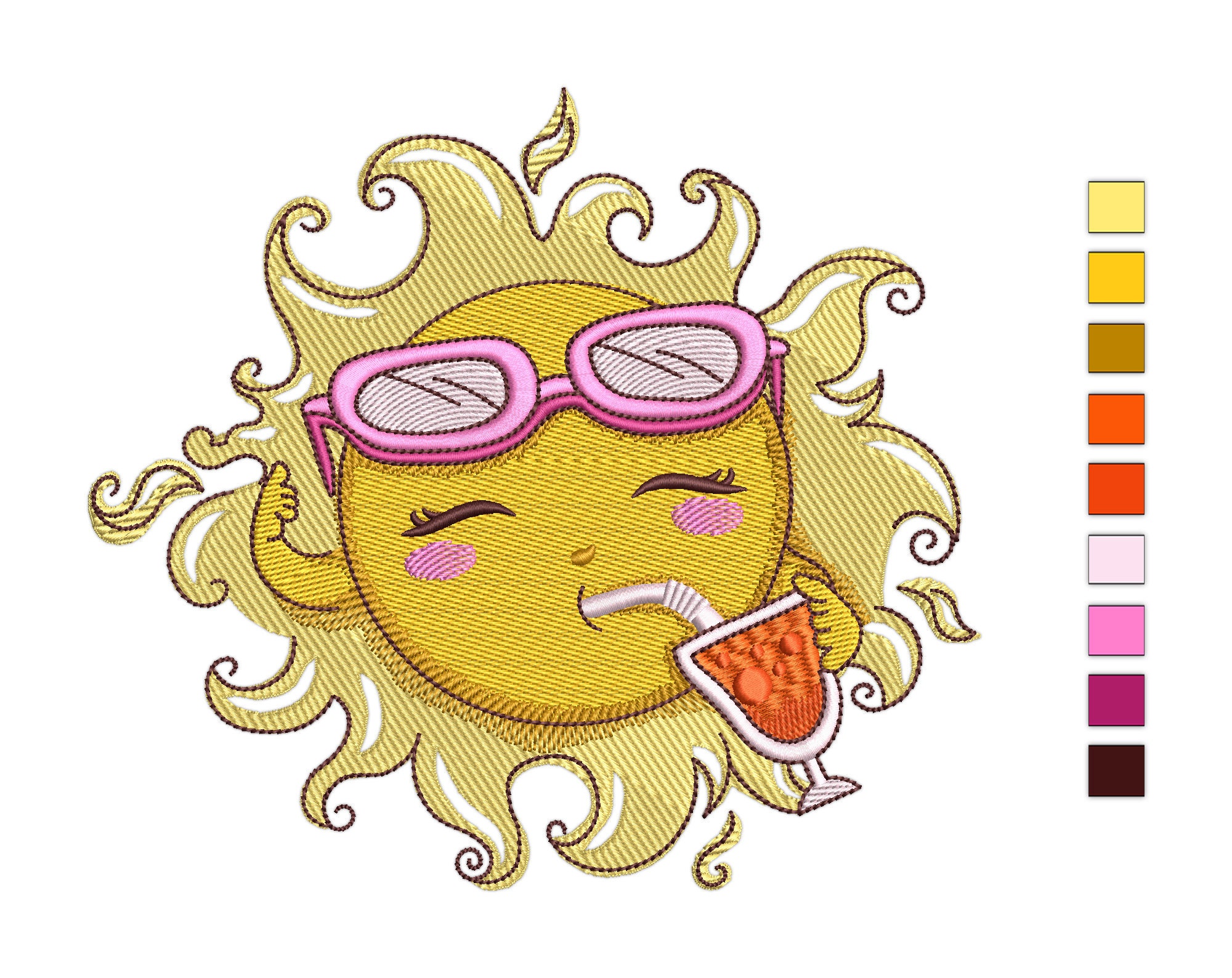 Sun Design Embroidery File Summer Sun Cocktail Beach - Etsy