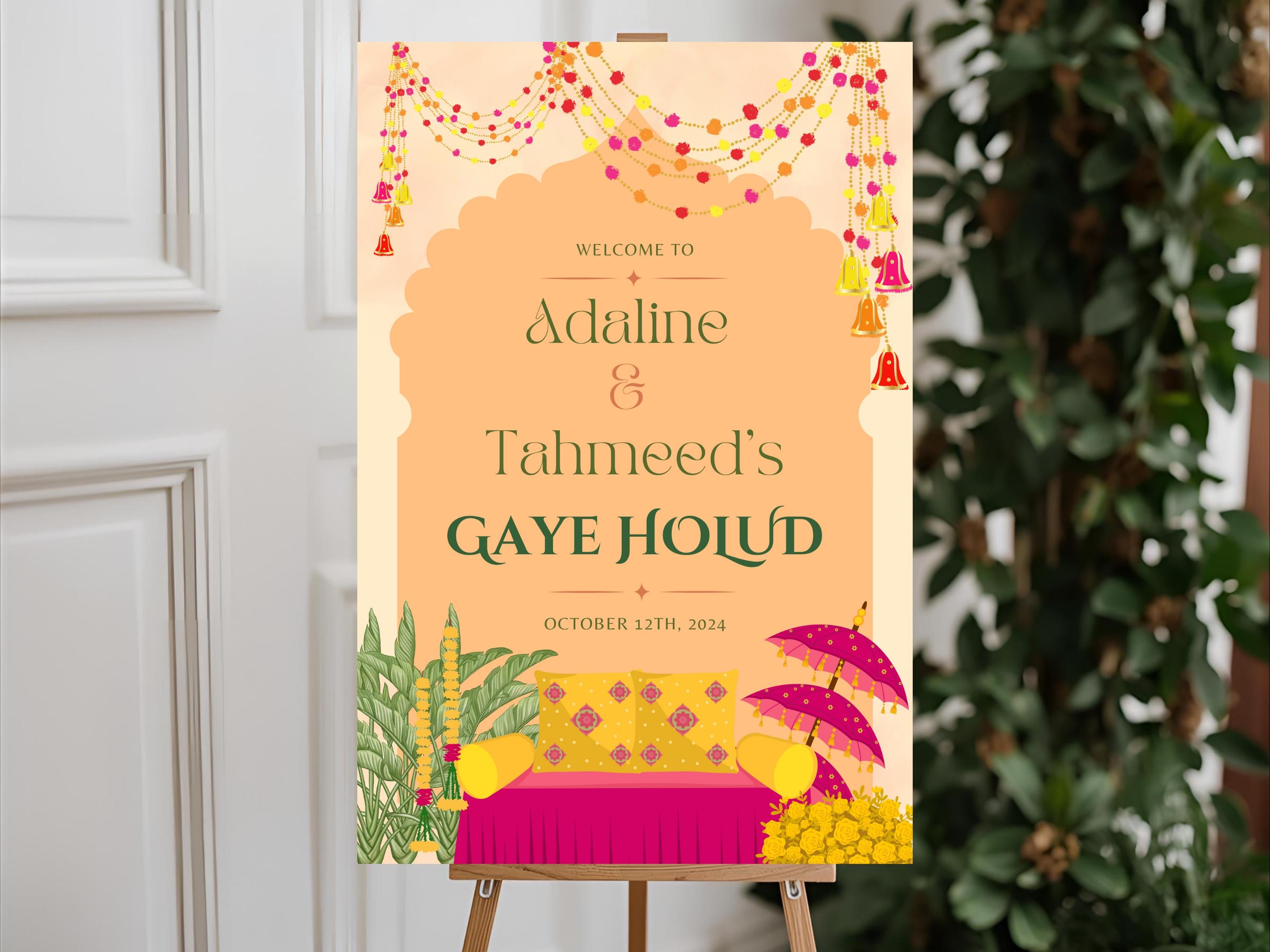 Editable South Asian Wedding Welcome Sign | Gaye Holud / Haldi / Mehndi ...