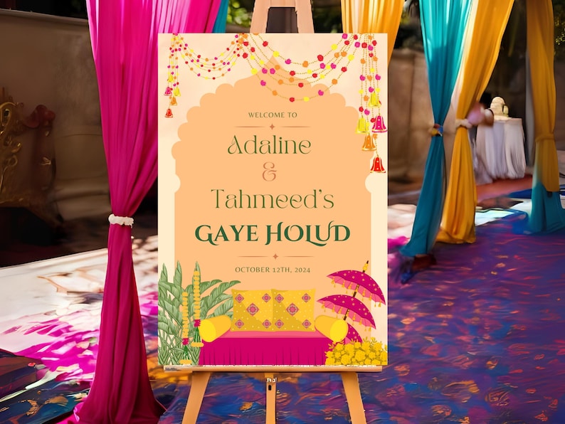 Editable South Asian Wedding Welcome Sign | Gaye Holud / Haldi / Mehndi ...