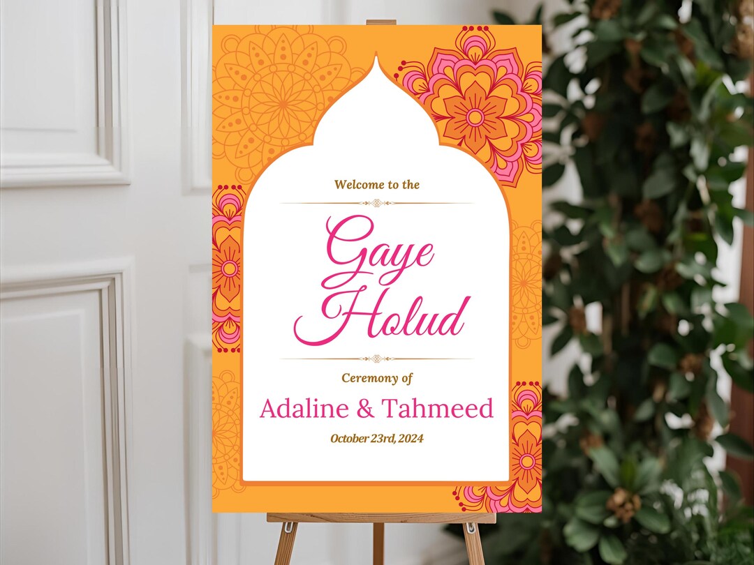 Editable Gaye Holud Welcome Sign | South Asian Wedding (digital ...