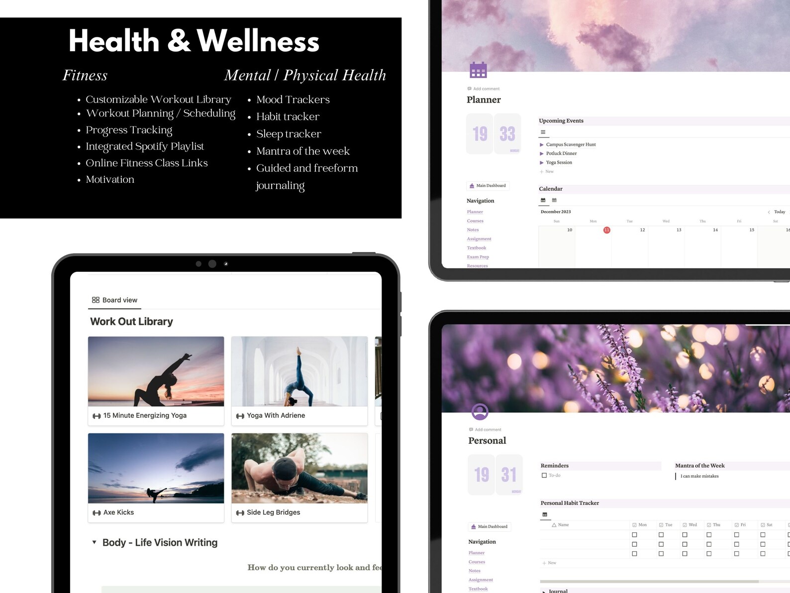 Purple Dreams Notion Academic Planner Pastel Aethetic Notion Dashboard ...