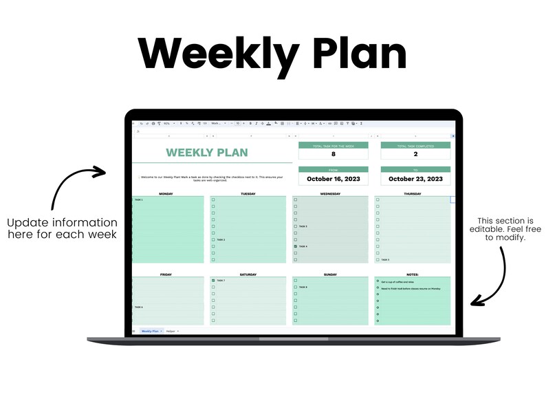 Google Sheets Weekly Plan Template Planner Spreadsheet Google Sheets ...