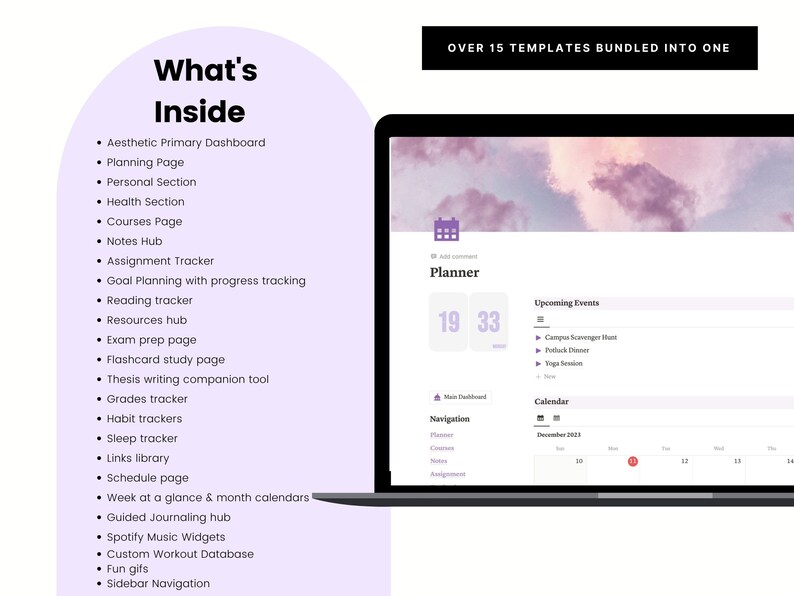Purple Dreams Notion Academic Planner Pastel Aethetic Notion Dashboard ...