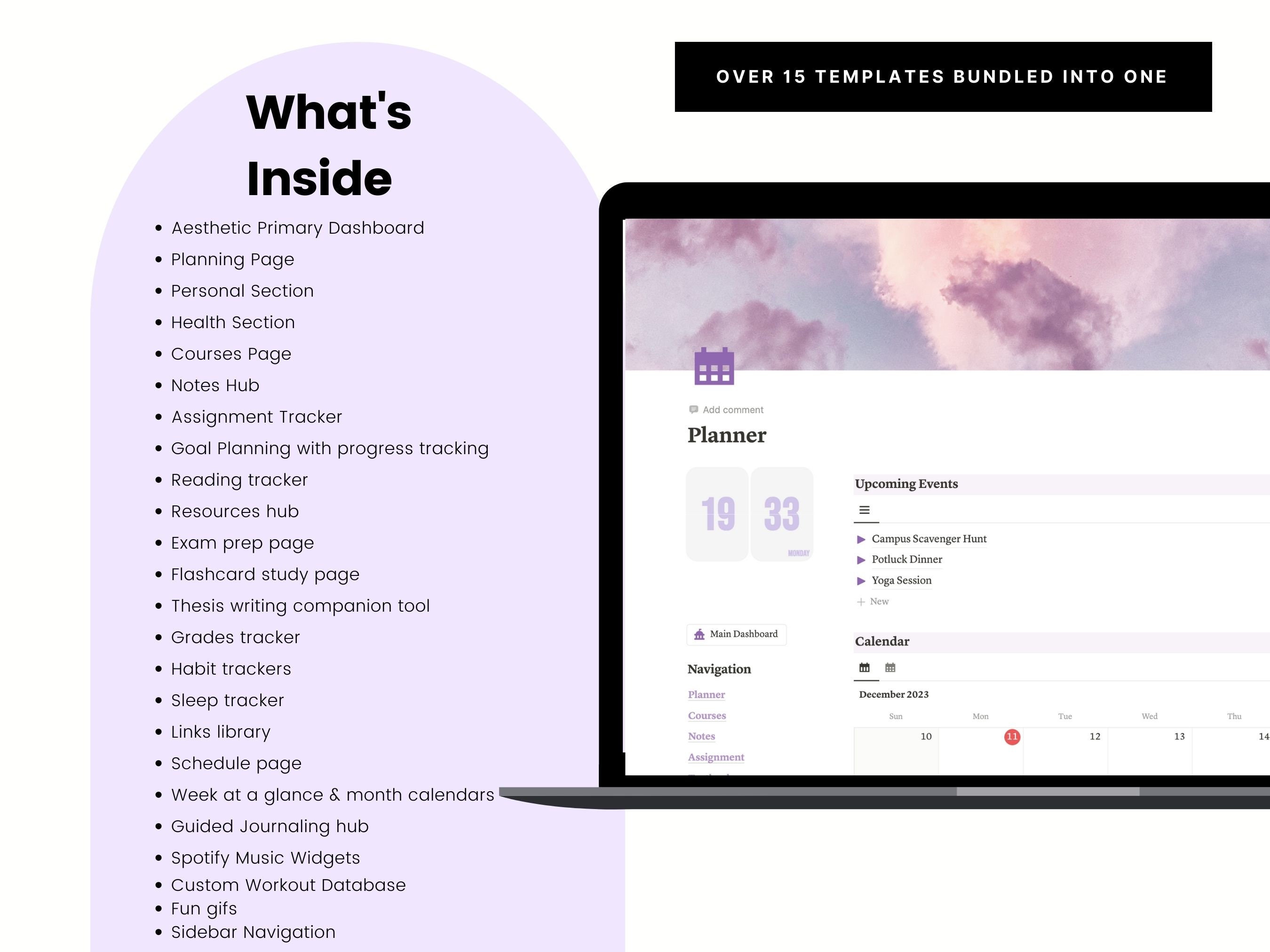 Purple Dreams Notion Academic Planner Pastel Aethetic Notion Dashboard ...