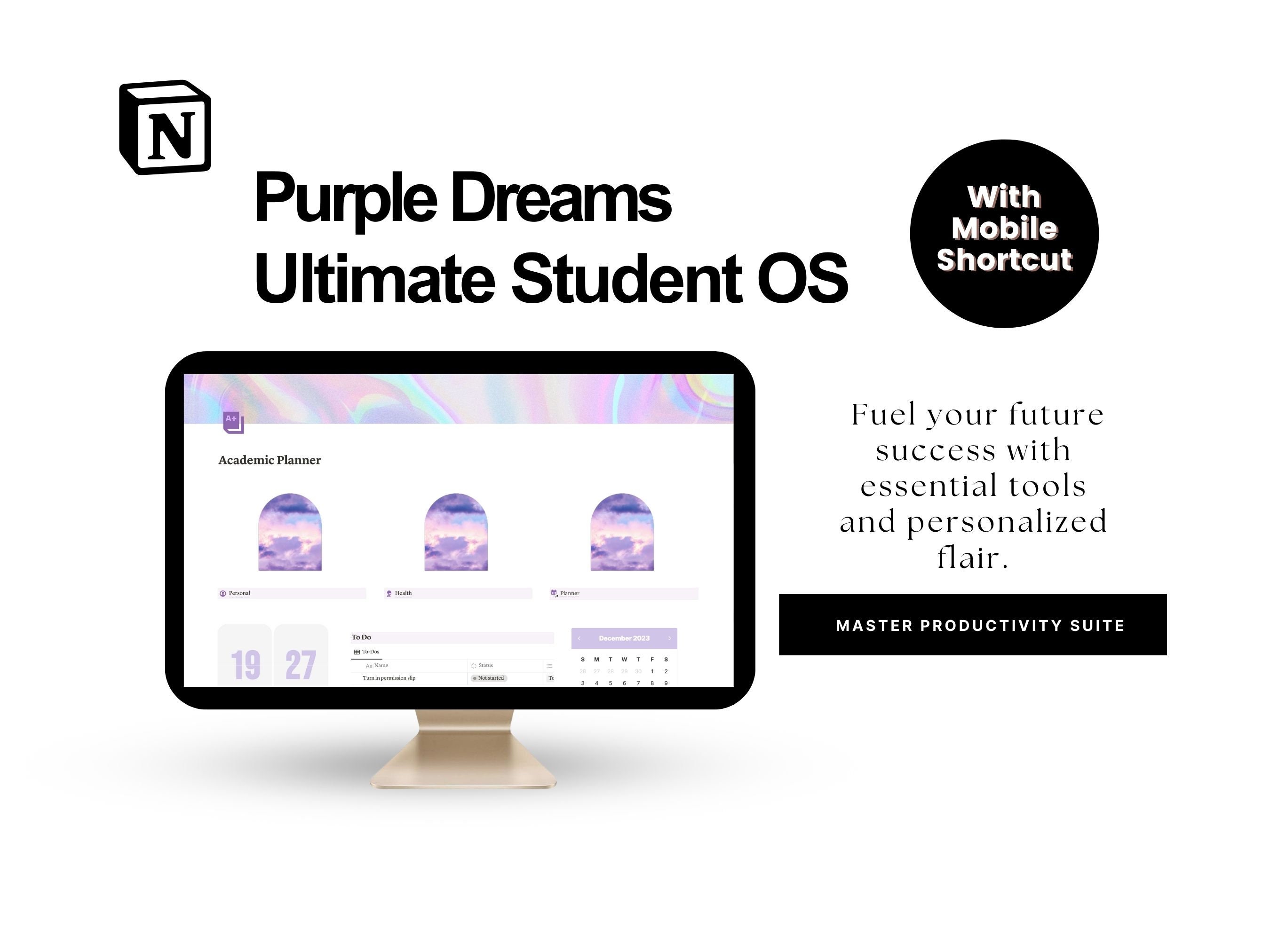Purple Dreams Notion Academic Planner Pastel Aethetic Notion Dashboard ...