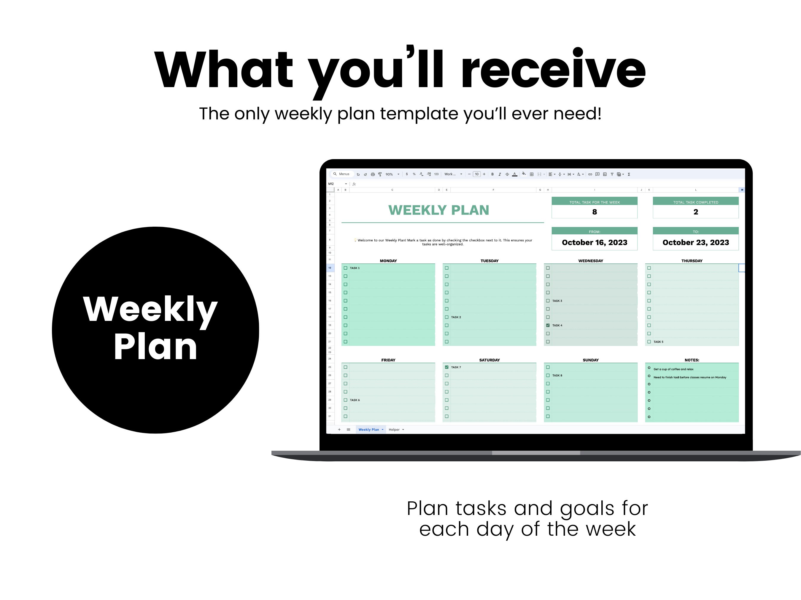 Google Sheets Weekly Plan Template Planner Spreadsheet Google Sheets Planner Digital Planner ...