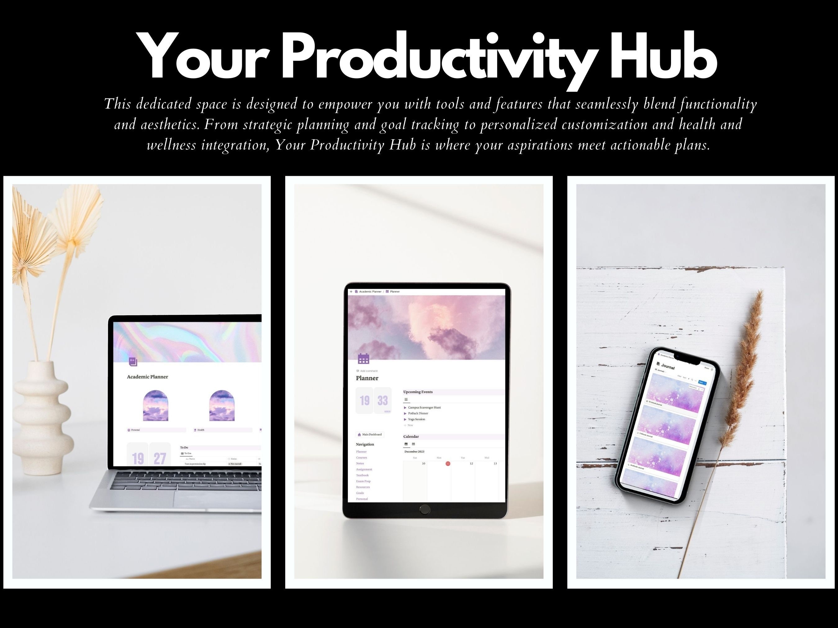 Purple Dreams Notion Academic Planner Pastel Aethetic Notion Dashboard ...