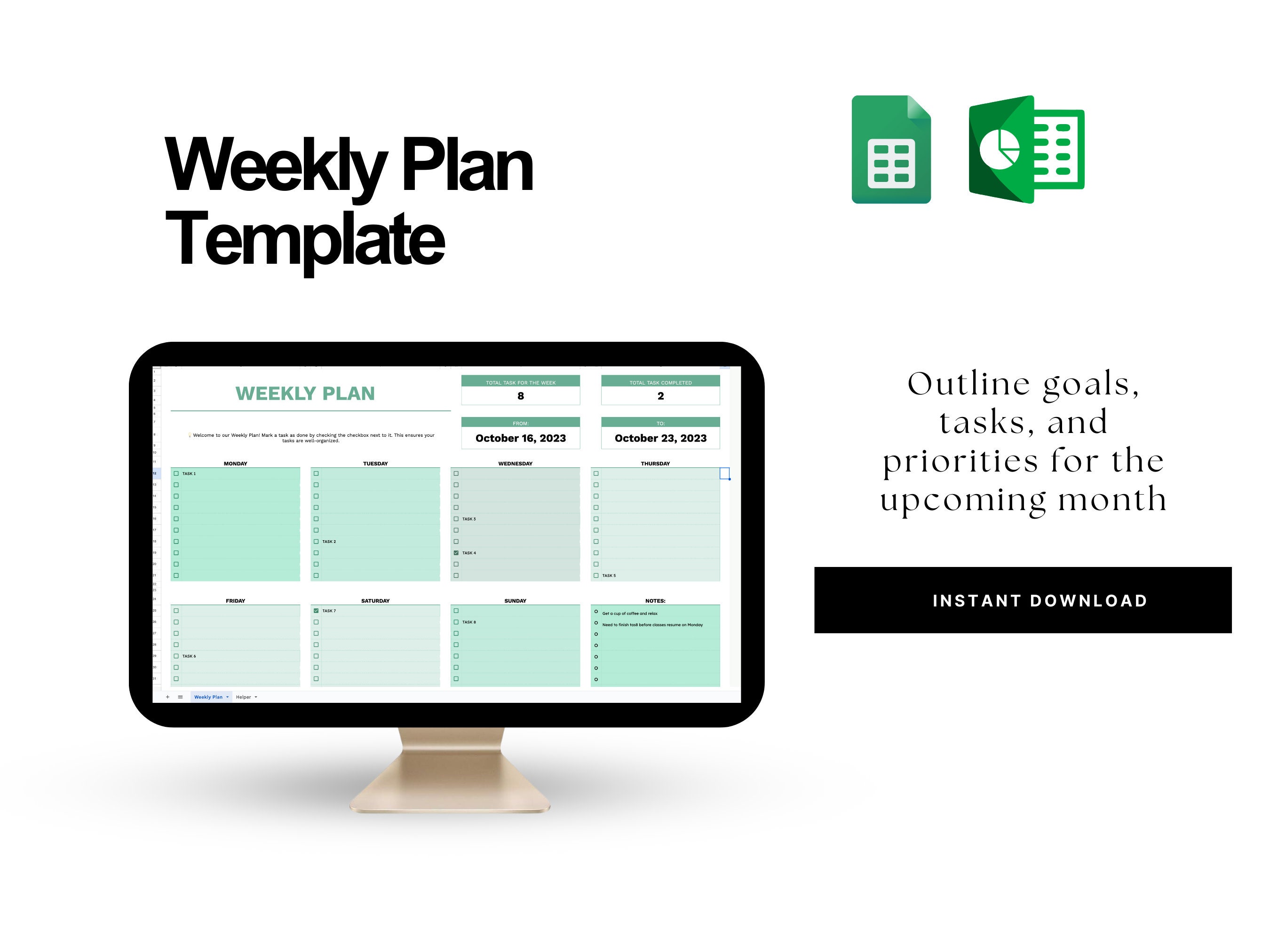 Google Sheets Weekly Plan Template Planner Spreadsheet Google Sheets ...