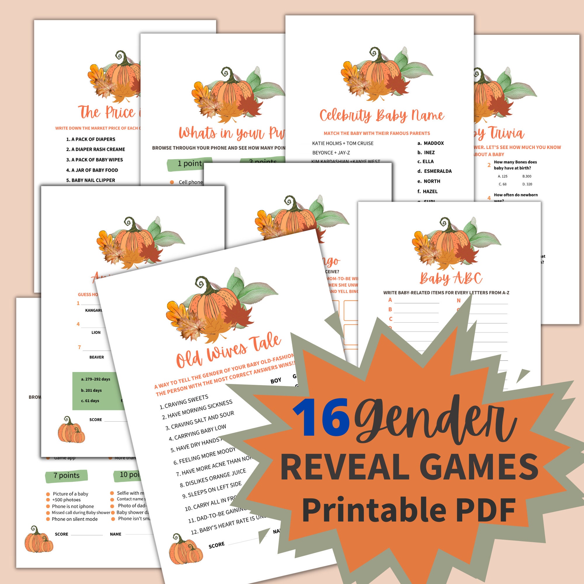 Fall Theme Gender Reveal Game Pumpkin Gender Reveal Game - Etsy Canada