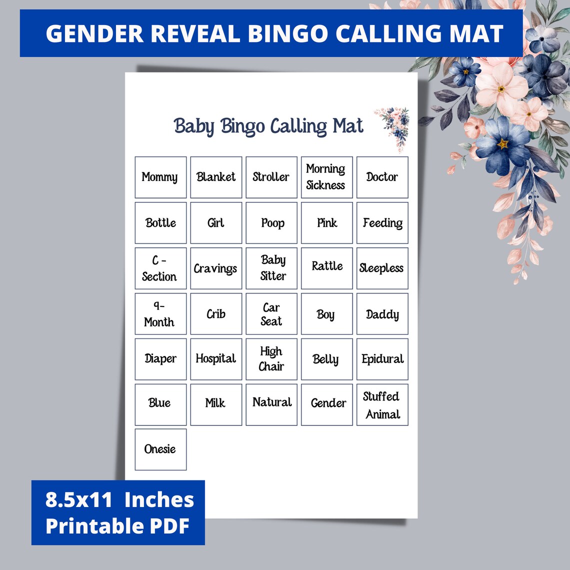 40 Printable Prefilled Gender Reveal Bingo Cards Navy and - Etsy
