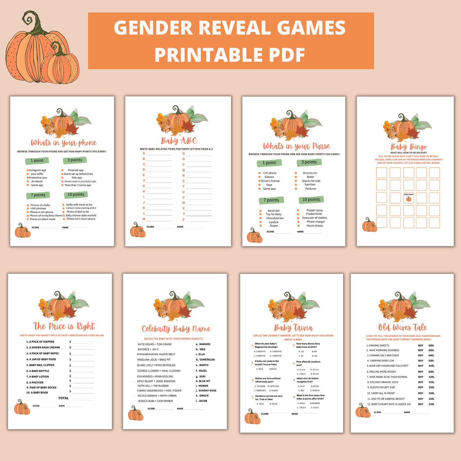 Fall Theme Gender Reveal Game Pumpkin Gender Reveal Game - Etsy Canada