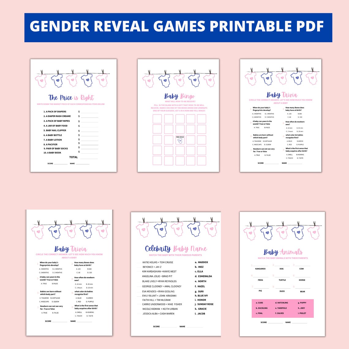 Blue or Pink Gender Reveal, Gender Reveal Game Bundle, Gender Reveal ...