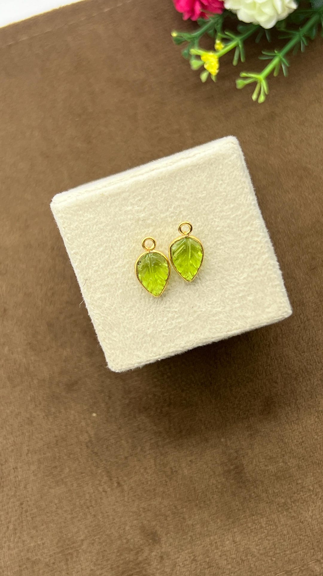 Fresh Radiance | Hand-carved Peridot Gemstone Leaf Charms Radiating ...