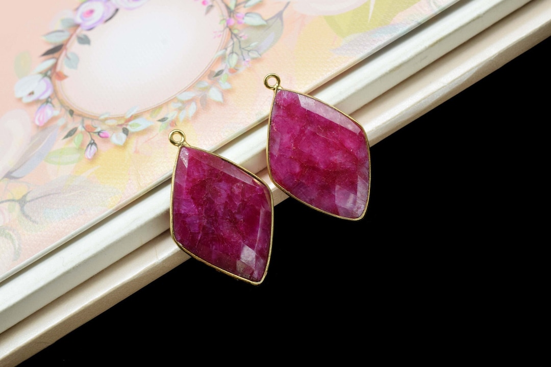 Ruby 20x30mm Bezel Charm,ruby Kite Shape Gold Plated Bezel,ruby Gold ...