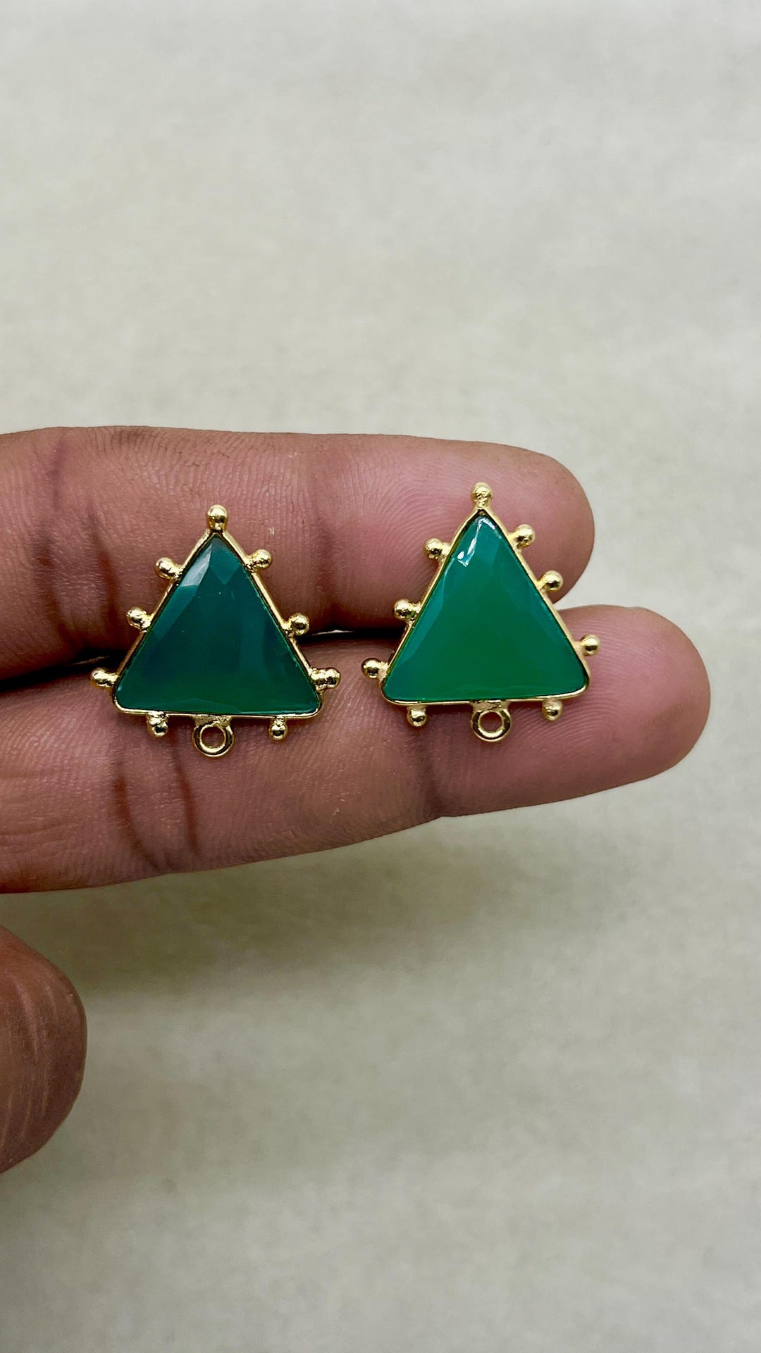 Green Onyx Triangle Connector | 15mm Gemstone Bezel Charms | Gold ...